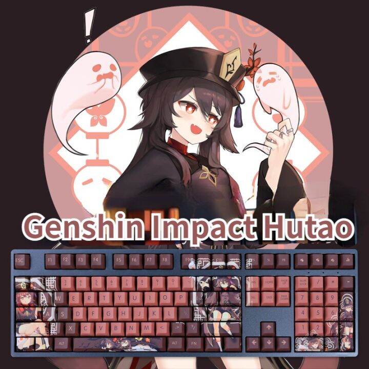 108 keys Genshin Impact Hutao Game Theme PBT Keycaps Cherry Profile for Mechanical Keyboard ...