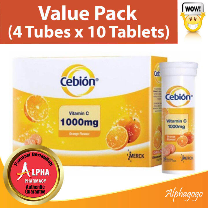 Cebion Vitamin C 1000mg Effervescent Tablet (4 Tubes X 10 Tablets / 1 Tube X 10 Tablets) | Lazada