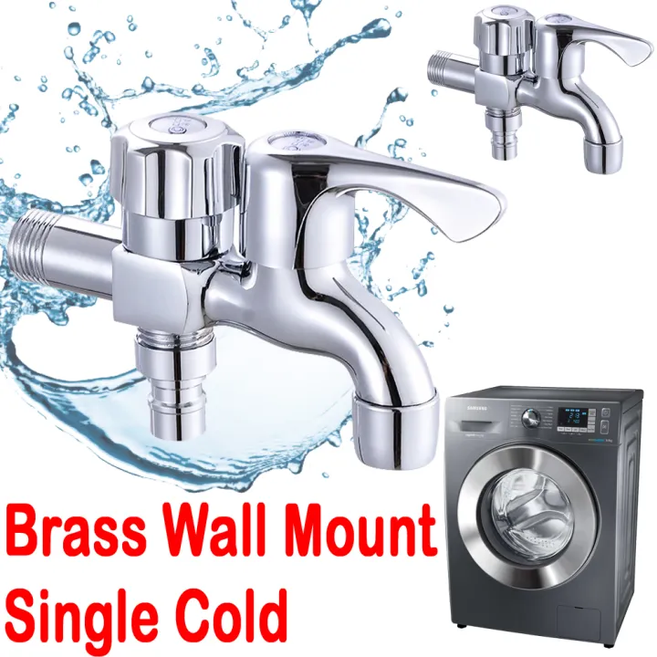 Brass Wall Mount Single Cold Washing Machine Faucet G1/2 Double Spouts ...