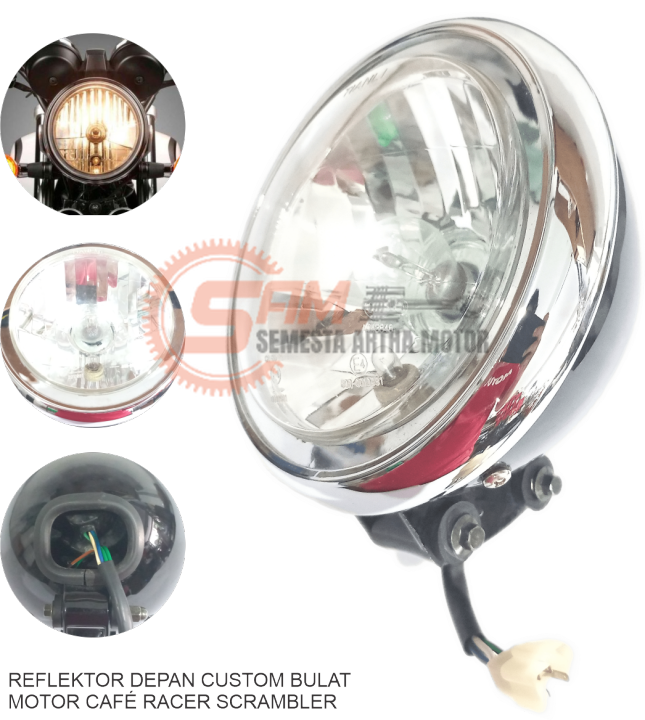 Reflektor Headlamp 6,5 Inch Custom Lampu Depan Motor Bulat Classic Cafe ...
