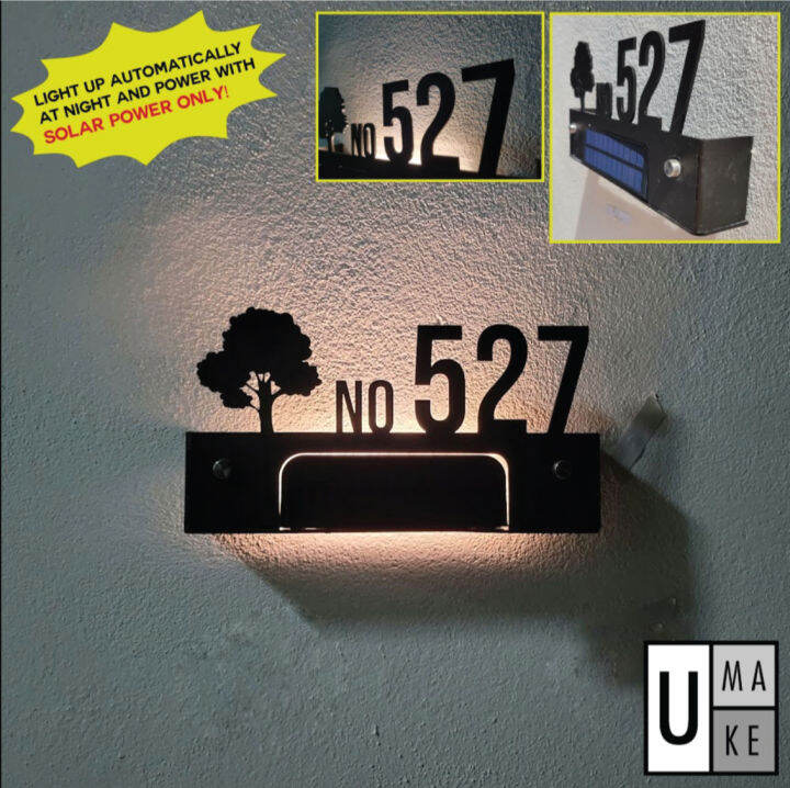 (Solar + LED) Modern 3D House Number & Address Sign Plate Board Sheet ...