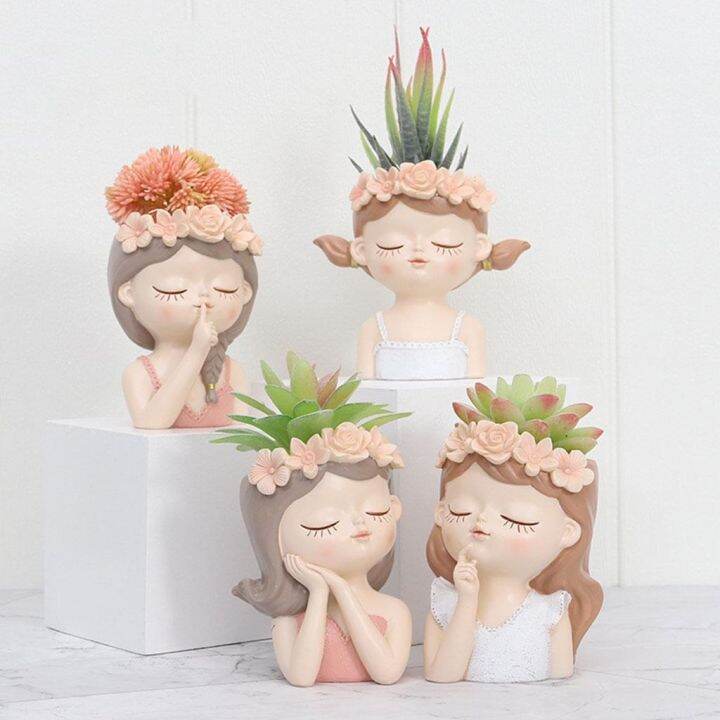 Female Head Flower Pot Human Cute Portrait Fleshy Succulent Bonsai ...