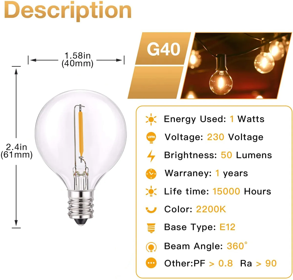 G40 Light Bulb Size | Shelly Lighting