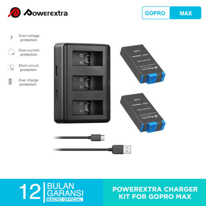 POWEREXTRA Battery Gopro HERO Max 2-Pack with 3-Slot Smart Charger ...