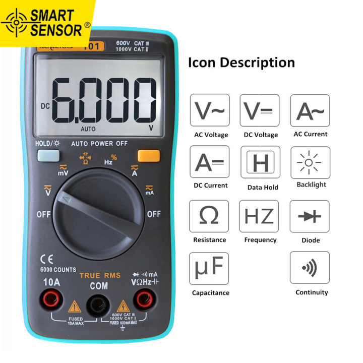 Smart Sensor rm102 RMS มัลติฟังก์ชั่จอแอลซีดีดิจิตอลมัลติมิเตอร์ ...