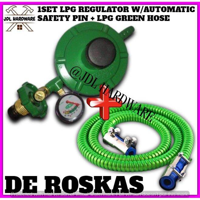 ☬2912+2913 1SET LPG Regulator with Gauge Automatic Shut Off Safety Pin ...