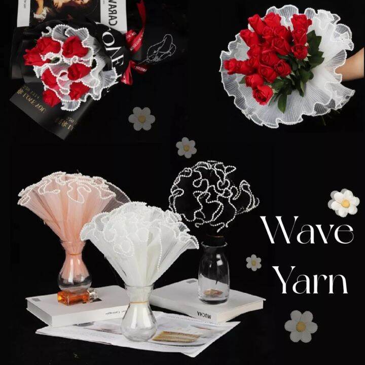 5 Yard Pearl Wave Yarn Flower Bouquet Package Mesh Wrapping Paper Diy ...