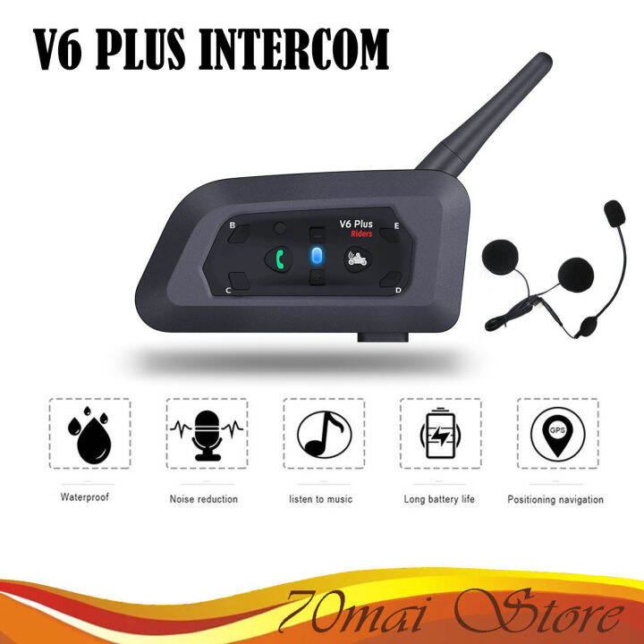 V6 Plus Bluetooth Motorcycle Helmet Intercom Headset 1500M Interphone ...