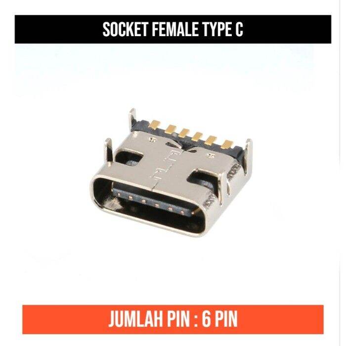 Socket Type C 6P 6 Pin Soket Konektor USB Kosong Tipe Female Connector ...