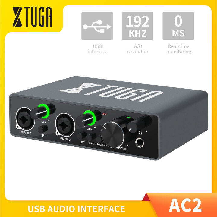 XTUGA AC2 USB Audio Interface Sound Card with XLR Mic Preamplifier Home ...