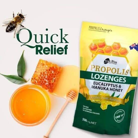 ลูกอมยูคาลิปตัสผสมน้ำผึ้งมานูก้าแท้ Trueblue Propolis Lozenges with ...