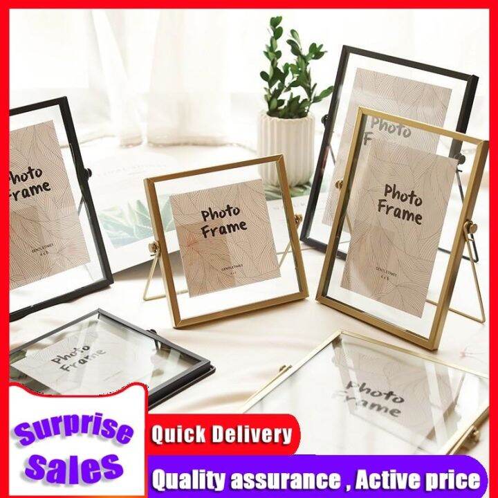 Gold Metal and Glass Photo Frame Folding Wire Desktop Picture Brass ...