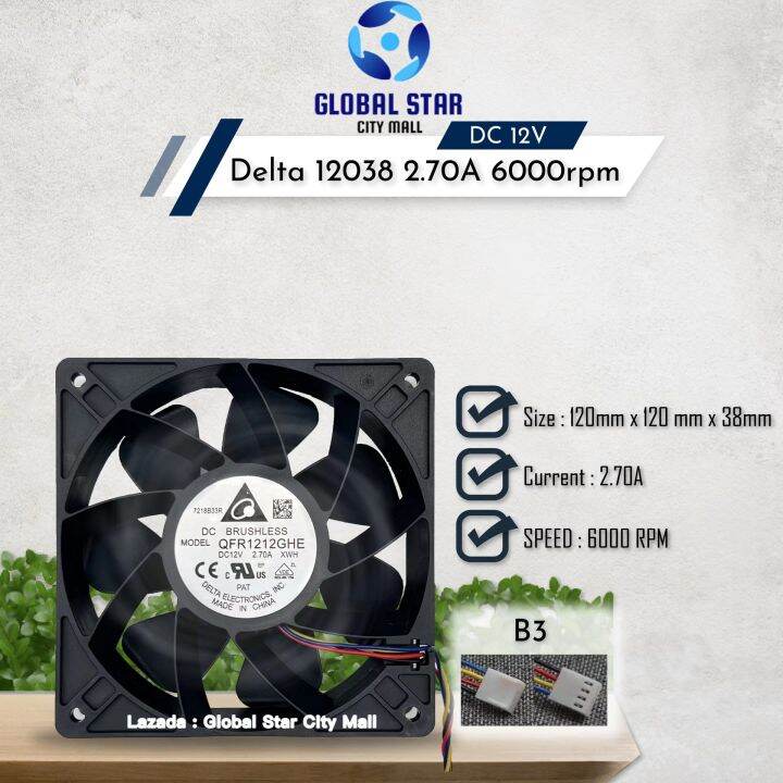 Original Delta 6000rpm DC 12V 2.70A Miner Cooling Fan [NEW] | Lazada