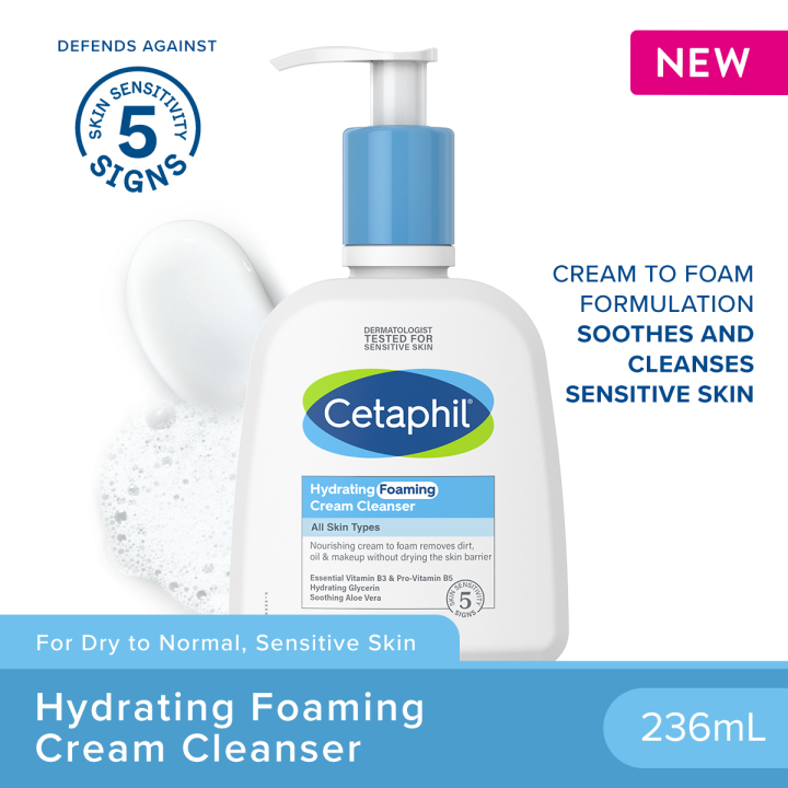 Cetaphil Hydrating Foaming Cleanser 236ml- Cream to Foam (For Normal to ...