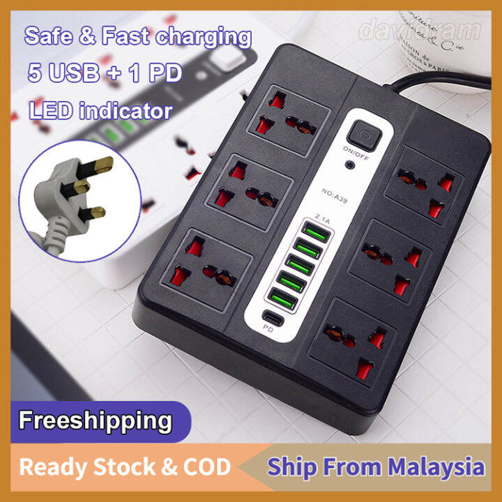 (Ship from Malaysia) Universal 3/6 Power Socket Extension With USB ...