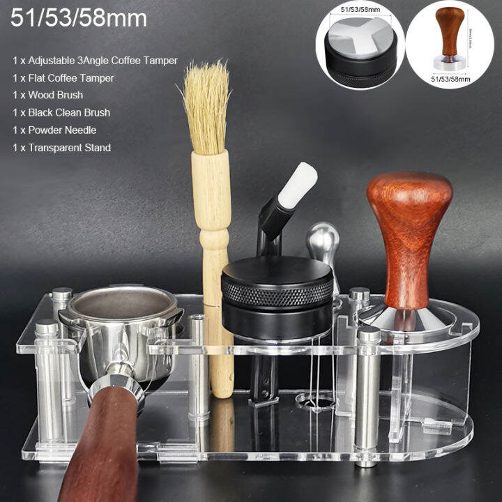 5ชิ้น/เซ็ต51มม. 53มม. 58มม. ปรับได้3มุมและผงกาแฟแบน Tamper Hammer 3เข็ม ...