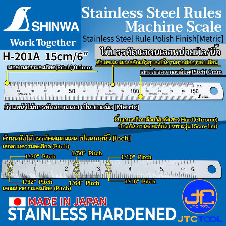 Shinwa ไม้บรรทัดแสตนเลสหน่วยมิล/นิ้ว (H201A-H201F) - Stainless Steel Rule [Metric/Inch] | Lazada ...