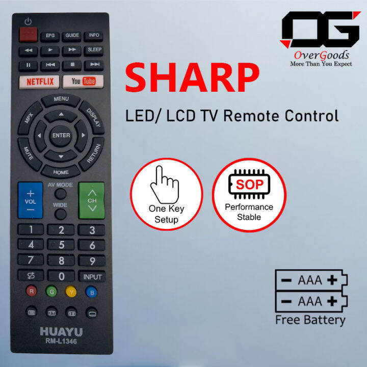 HUAYU NANO TECH Remote Control FOR SHARP RM-L1346 SMART 3D NETFLIX TV LED/LCD | Lazada