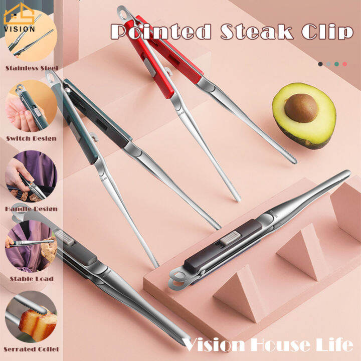 Vision 304 Stainless Steel Food Clip Serrated Barbecue Grill Steak Clip ...