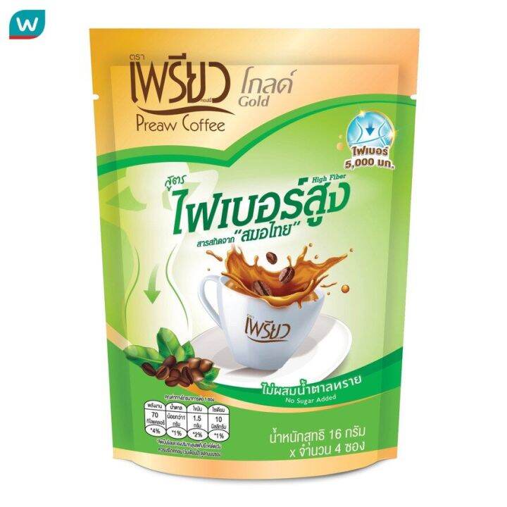 Preaw เพรียว อินสแตนท์ คอฟฟี่ โกลด์ ไฟเบอร์ 4ซอง (ไม่ผสมน้ำตาล ...