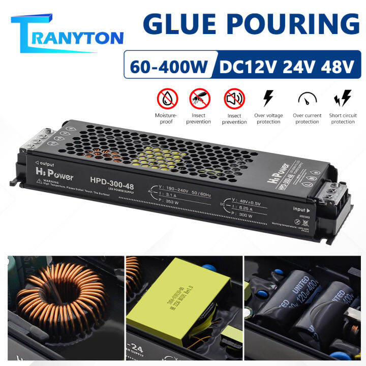 Glue Pouring LED Power Supply DC12V/24V/48V 60W/100W/150W/200W/300W/400W Ultra -thin LED driver ...