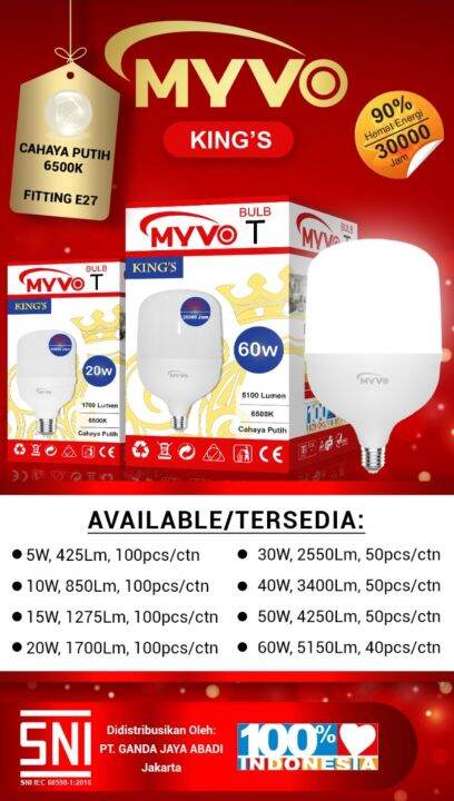 LAMPU LED MYVO KING 5 / 10 / 15 / 20 / 30 / 40 / 50 / 60 WATT / LED ...