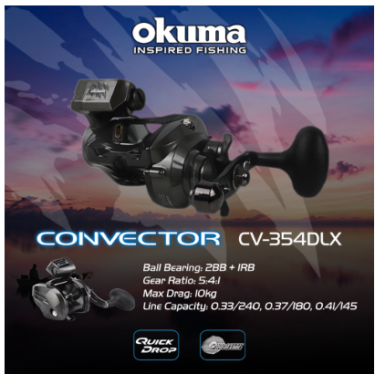 Okuma Convector CV 163/354DLX Low Profile Line Counter Reel Max Drag (5 ...