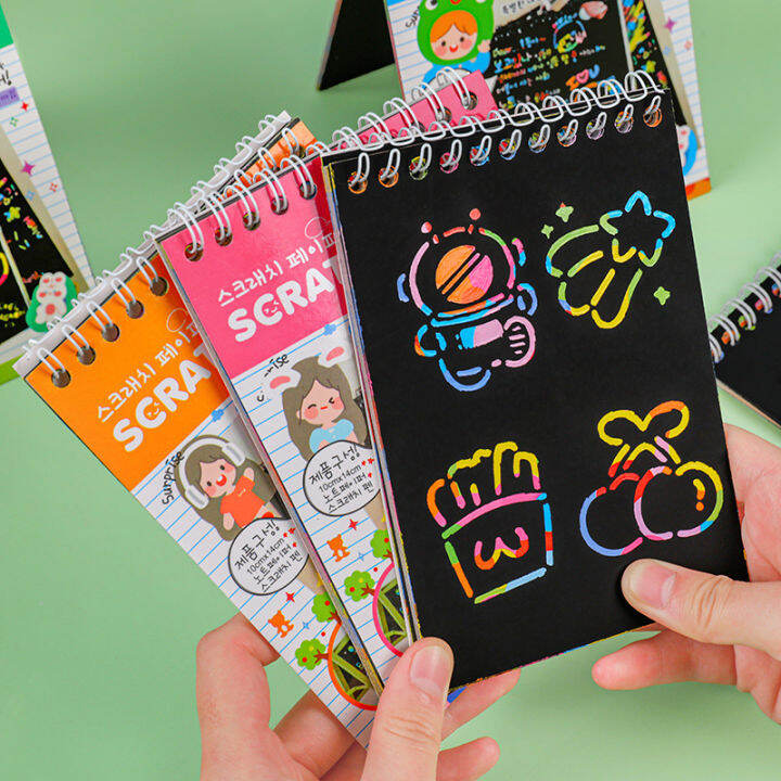 DIY Cute Kawaii Coil Graffiti Notebook Black Page Magic Drawing Book Painting Notepad for Kids ...