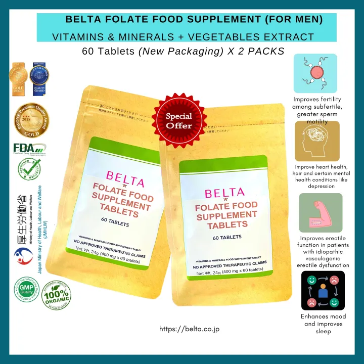 Belta Folic Acid Maternity Supplement (Men) 60 tablets x 2 PACKS SUPER ...