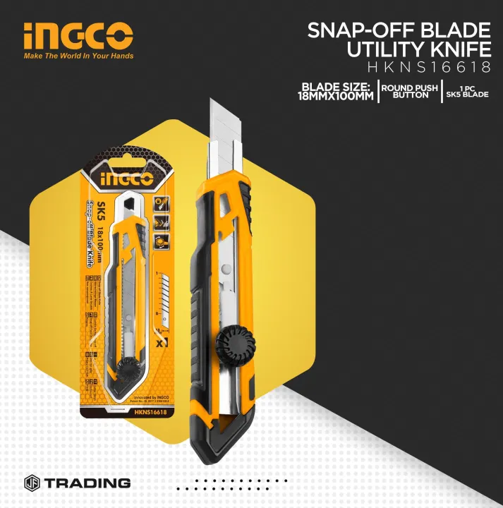 INGCO Snap-Off Blade Utility Knife Round Push Button HKNS16618 | Lazada PH