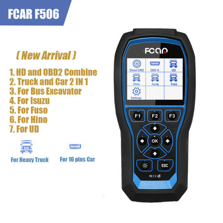 FCAR F506 HD Diesel Heavy Duty OBD2 Scanner Truck Car 2 in 1 Automotive ...