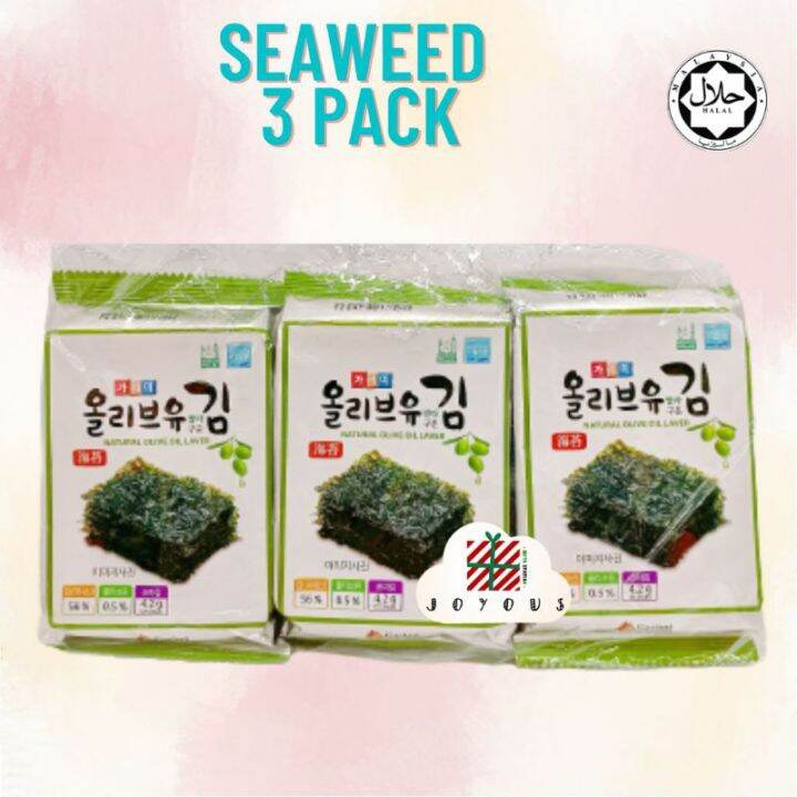 3pkt Korea Seaweed Natural Olive Oil Laver / 紫菜 | Lazada