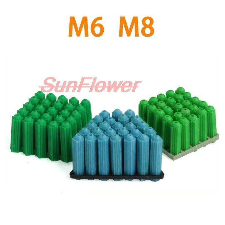 100Pcs Plastic Expansion Pipe M6 M8 Green Blue Hardened Masonry Screw ...