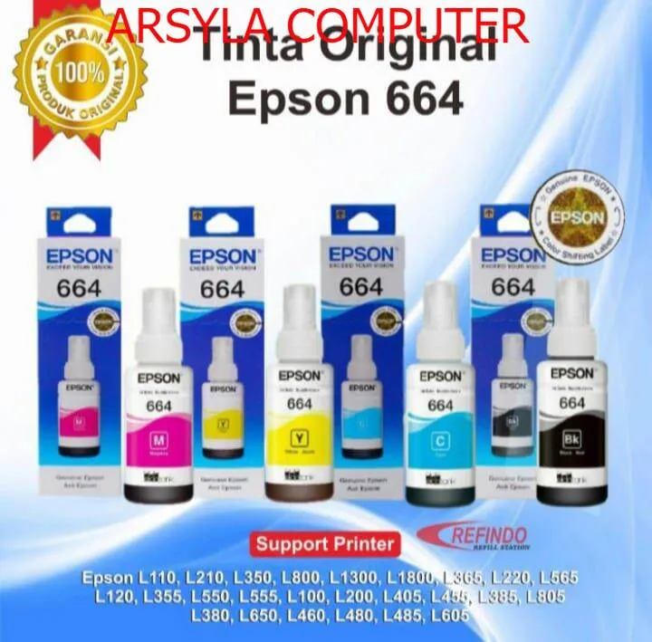 Tinta Epson 664 T664 T6641 Original Black Hitam Color Warna Printer L120 L210 L310 L360 | Lazada ...