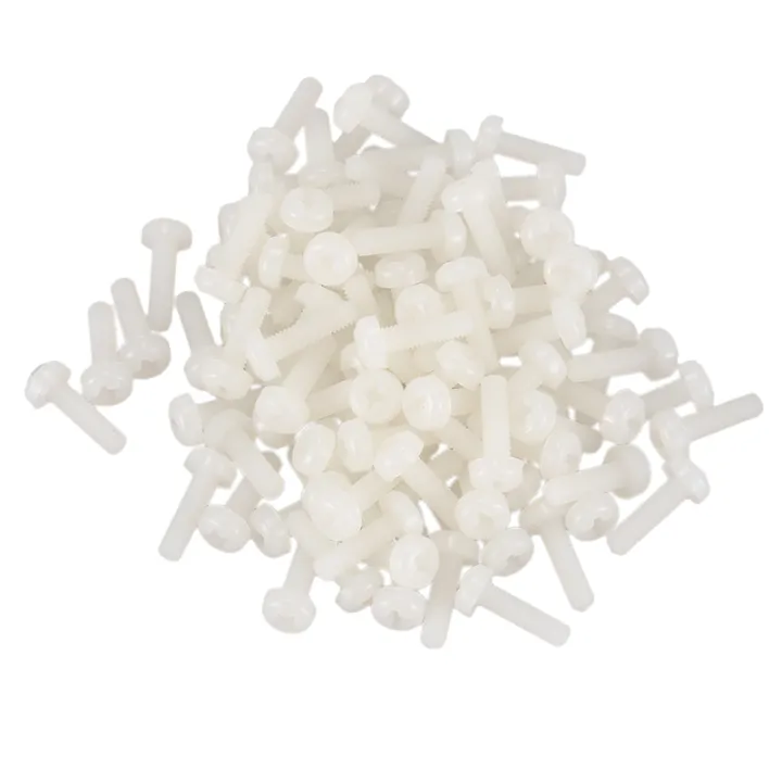 100 Pcs M3x10mm Threaded Rod White Nylon Phillips Head Screws Bolts ...