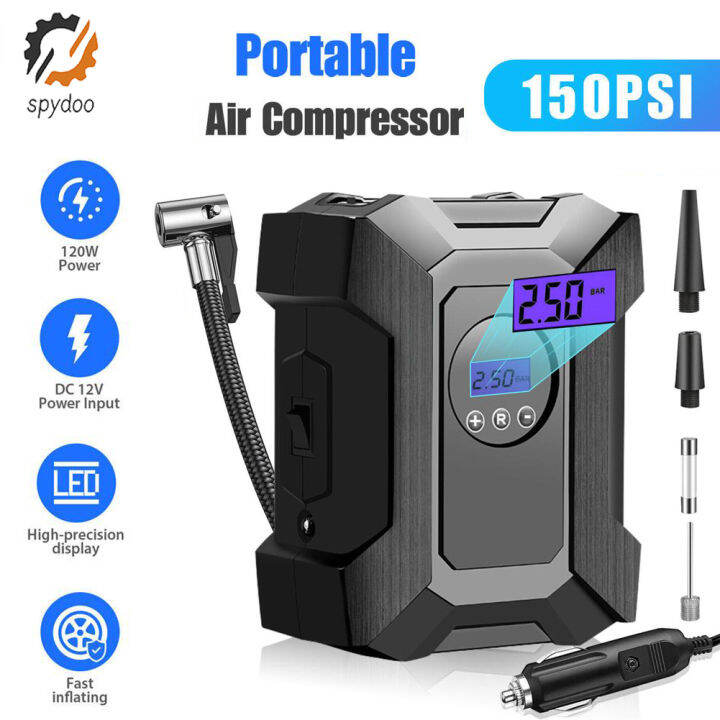 12V Digital Tire Inflator Car Portable Air Compressor Pump 150 PSI Car Air Compressor Heavy Duty ...