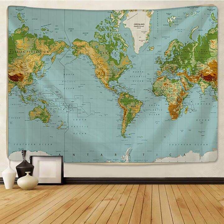 World Map Tapestry High-Definition Map Fabric Wall Hanging Decor ...