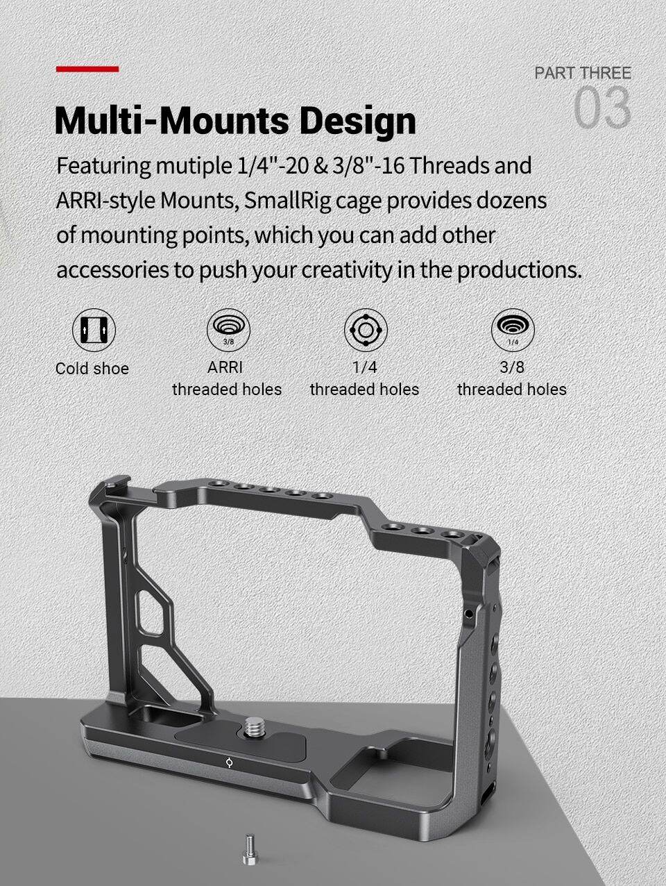 SmallRig DSLR A7c กล้องกรงสำหรับ Sony A7c กรง Rig กับรองเท้าเย็น1/4 ...