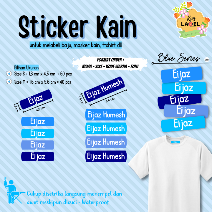 Sticker Kain Blue Series Sticker Sablon IRON on PRESS Label Setrika ...