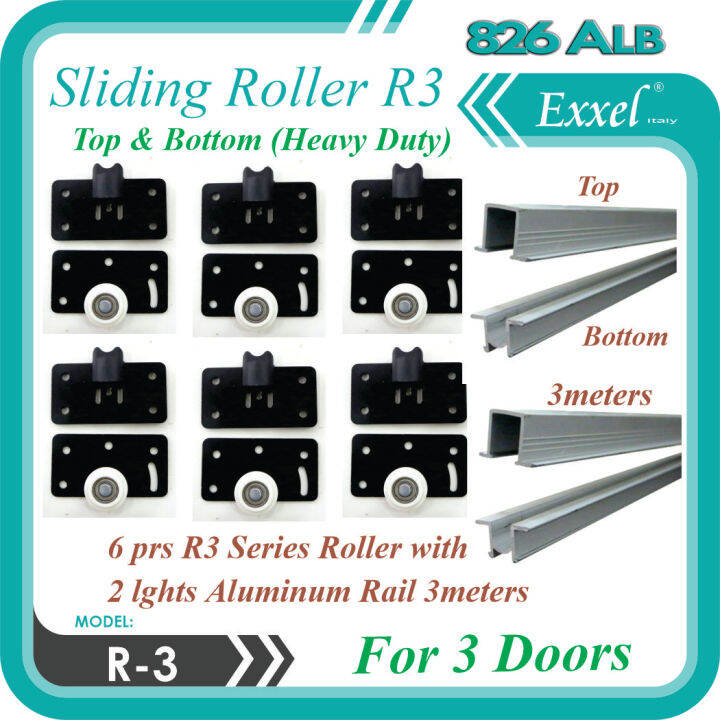 R3 Series (Set for 3 doors) 6 pairs Sliding Roller with 2 lengths ...