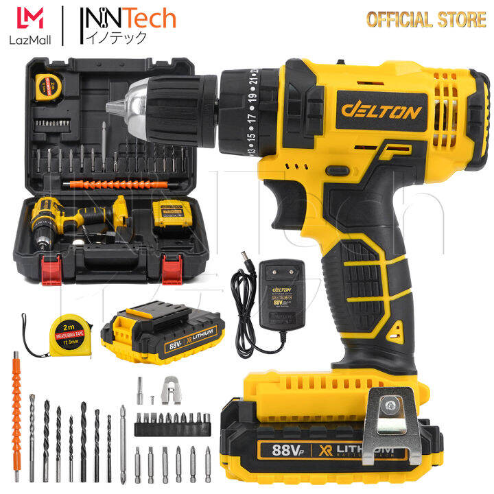 DELTON สว่านไร้สาย สว่าน 3 ระบบ 88V มีระบบกระแทก แบตเตอรี่ Li-ion พร้อมสายชาร์จอย่างดี และ ...