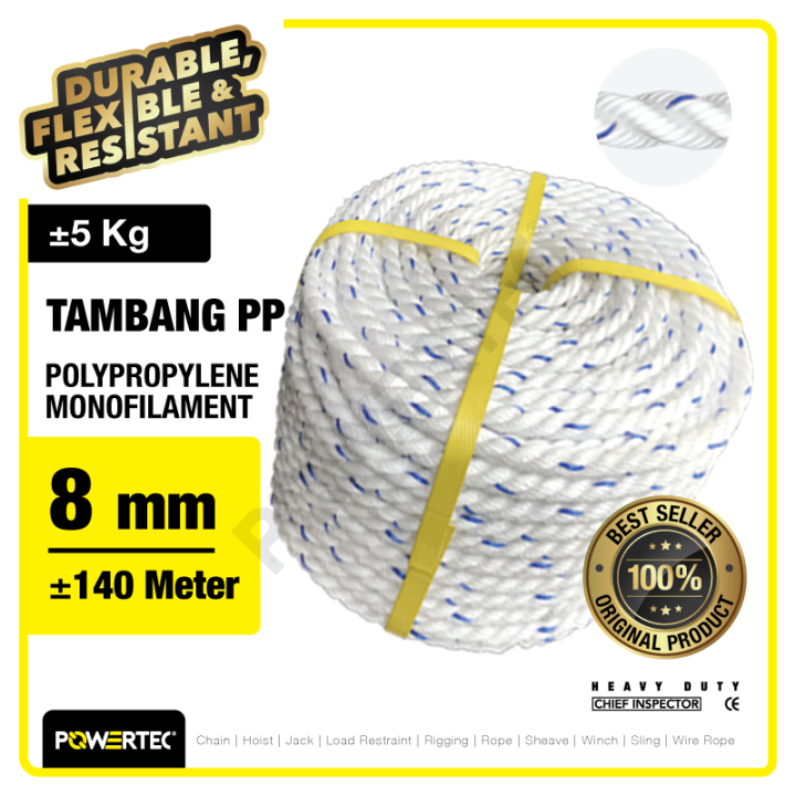 Tali Tambang PP 8mm x 200m Polypropylene PP Mono Rope POWERTEC | Lazada Indonesia