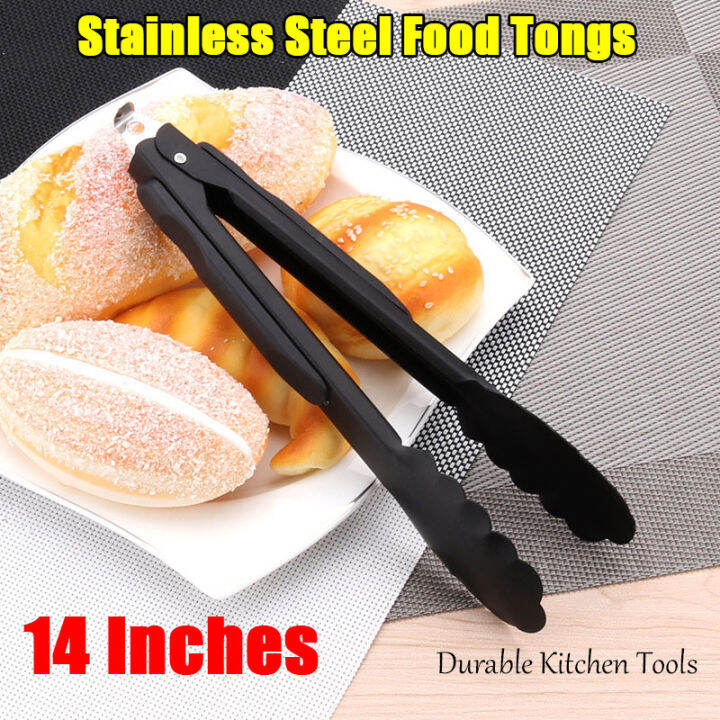 14 inches Stainless Steel Black Food Tong Non-Stick BBQ Tong Food And ...