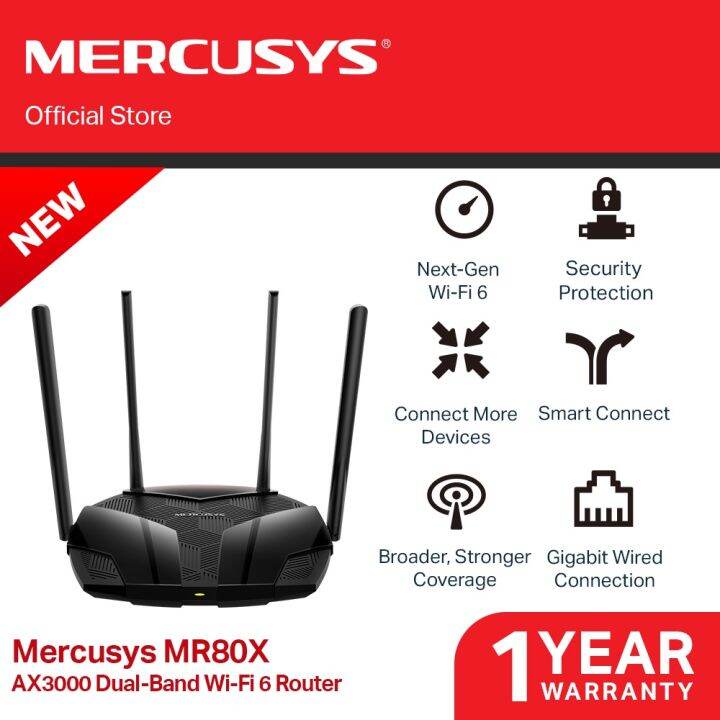 Mercusys MR80X AX3000 3Gbps Dual-Band MU-MIMO Gigabit Wi-Fi 6 Gaming ...