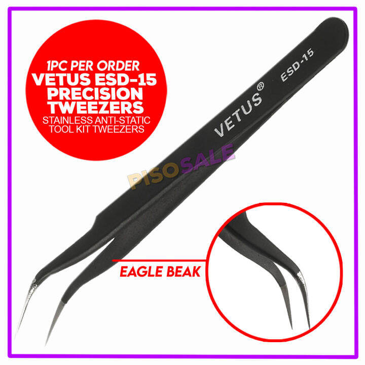 Fine Tip VETUS Pro ESD Safe Fine Tip Curved Tweezers - Non-Magnetic ...