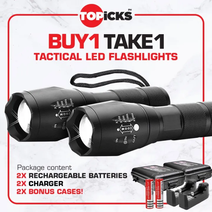 2 Set Flashlight Rechageable Waterproof Tactical Taclight LED Battery ...