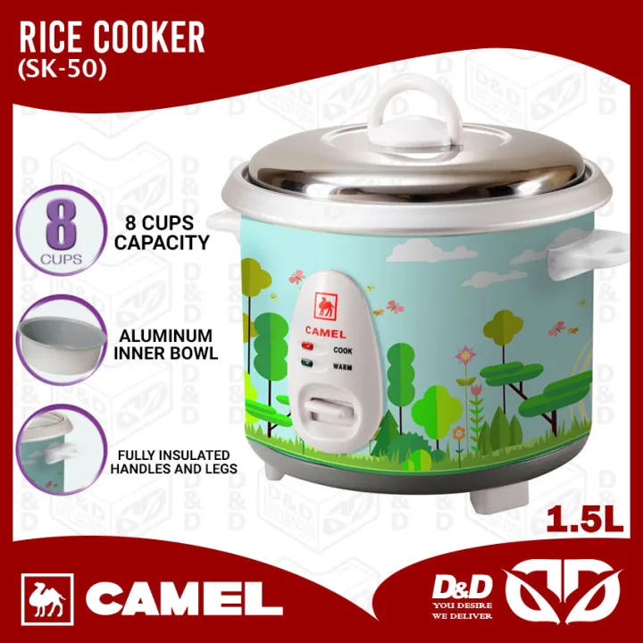 D&D | Camel SK-50 Stainless Steel Lid 8cups 500W 1.5Liters Rice Cooker ...