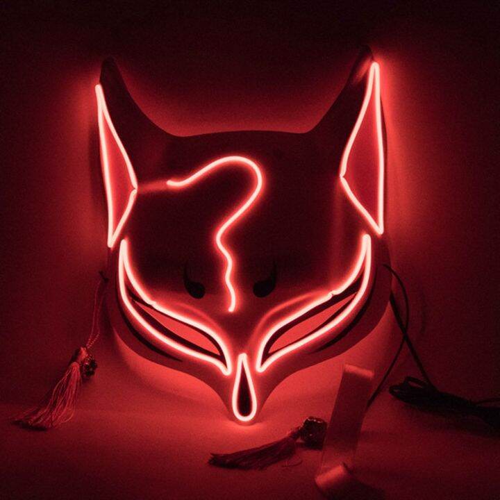 【Ready Stock😎】 PVC Halloween Clubbing Lighted Kitsune Fox LED Mask DIY ...