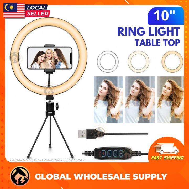 26CM (10") LED Ring Light Table Top Stand Selfie Fill Light Lampu Live ...