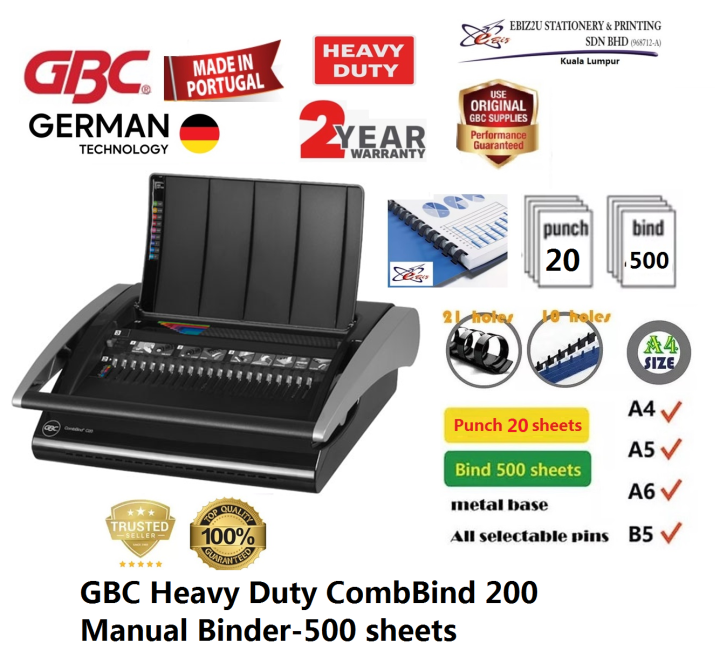 GBC Heavy Duty CombBind 200 Manual Binder-500 sheets (binding machine ...